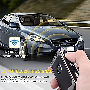 Sucxyor Compatible with Volvo Key Fob Cover Key Fob Case with Keychain for 2017-2023 XC90 XC60 XC40 S90 V90 S60 V60,Metal Shell & Soft Silicone Protection 4 Buttons Smart Key(Gray)
