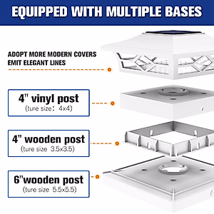 VOLISUN Solar Post Cap Lights,6Pack Outdoor Fence Post Cap Lights, White/Black Solar Powered Deck Lights for Dock Waterproof 2 Color Modes,4x4/6x6 Wooden/Vinyl Posts