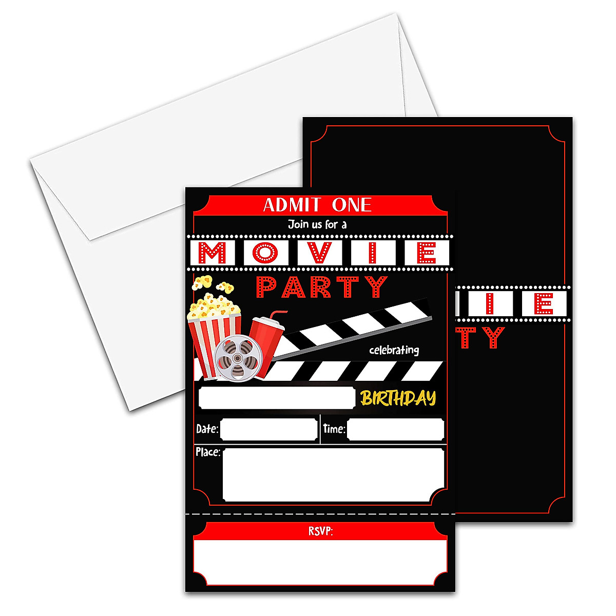 YQV Movie Night Birthday Invitations, 20-Count Birthday Party Invitations With Envelopes, Movie Ticket Style Birthday Party Decorations And Supplies-HBYQK-A15