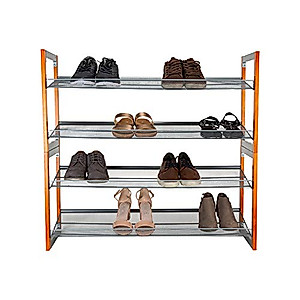 Organize It All Stackable Shoe Storage Rack | Dimensions: 12.75 x 35.25 x 33.46 inches | 4 Shelves | Holds 16 Pairs | Freestanding | Space Saver | Durable | Home Organization | Grey
