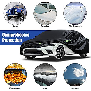 Waterproof Car Cover with Door Zipper for Toyota Corolla 2000-2023 and Honda Civic 1991-2023, All Weather Outdoor Full Exterior Covers for Rain, Sun, Wind Protection, Universal Fit Sedan 178-185 inch