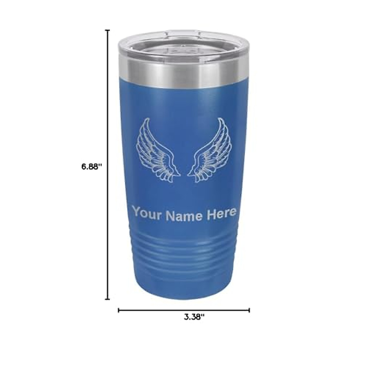 LaserGram 20oz Vacuum Insulated Tumbler Mug, Angel Wings, Personalized Engraving Included (Dark Blue)
