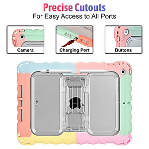 TopEsct iPad 9th/8th/7th Generation Case, iPad 10.2 Case for Kids with Portable Shoulder Strap, PET Screen Protector & Shockproof Silicone, Rainbow