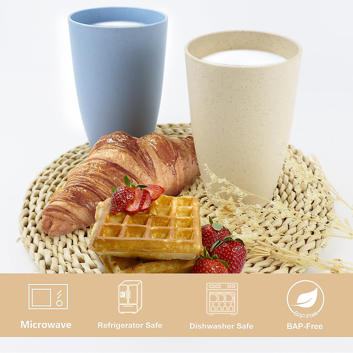 PYRMONT Plastic Cups 6 Pack Wheat Straw Cups 20oz Unbreakable Kid Cups Tumbler Cups for Kitchen Durable Drinking Cups Reusable Small Water Cups Dishwasher & Microwave Safe, BPA Free, PT01