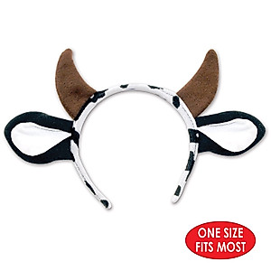 Beistle Cow Ears and Horns Headband Farm Theme Birthday Party Supplies Headwear, White/Black/Brown