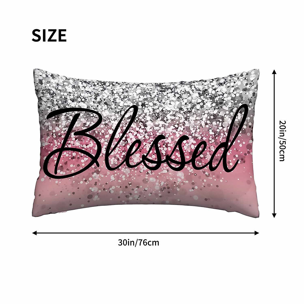 Mugod Rectangle Pillowcase Black Blessed on Silver Pink Dot Highlights,Throw Cushion Covers Rectangle Zipper Decor Sofa Couch Bedroom Living Room Home 20x30 Inches