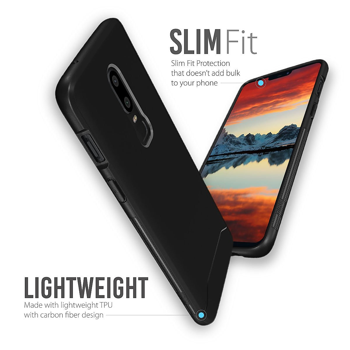 TUDIA Slim-Fit Designed for OnePlus 6 Case, [Arch S] Shockproof Lightweight Ultra Slim Flexible Soft TPU Protective Phone Case Cover - Black