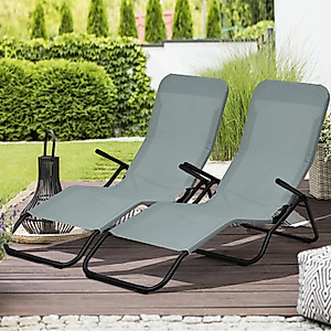 Tangkula Outdoor Chaise Lounge Chair Set of 2,Zero Gravity Folding Stackable Reclining Chair with Comfortable Armrest & Non-Slip Foot Pads,for Beach Backyard Poolside and Deck,Sun-Chair