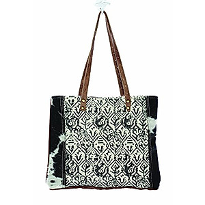 Myra Bag Cotton & Cowhide Upcycled Canvas Tote Bag S-1136
