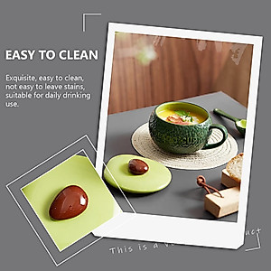 Cabilock Ceramic Stew Pot Steam Soup Bowl Small Steaming Mug Cup Avocado Shapes Sugar Bowls with Lid Spoon Serving Dish Bowls for Home Kitchen