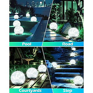 Garden Solar Ball Lights Outdoor Waterproof, 50 LED Cracked Glass Globe Solar Power Ground Lights for Path Yard Patio Lawn, Outdoor Decoration Landscape White (2 Pack 4.7'')