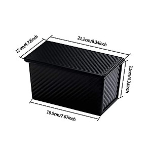 Kofebe Non-Stick Loaf Pan Carbon Steel Corrugated Baking Bread Pan Bread Toast Mold with Cover for Oven-1lb (450g) Black
