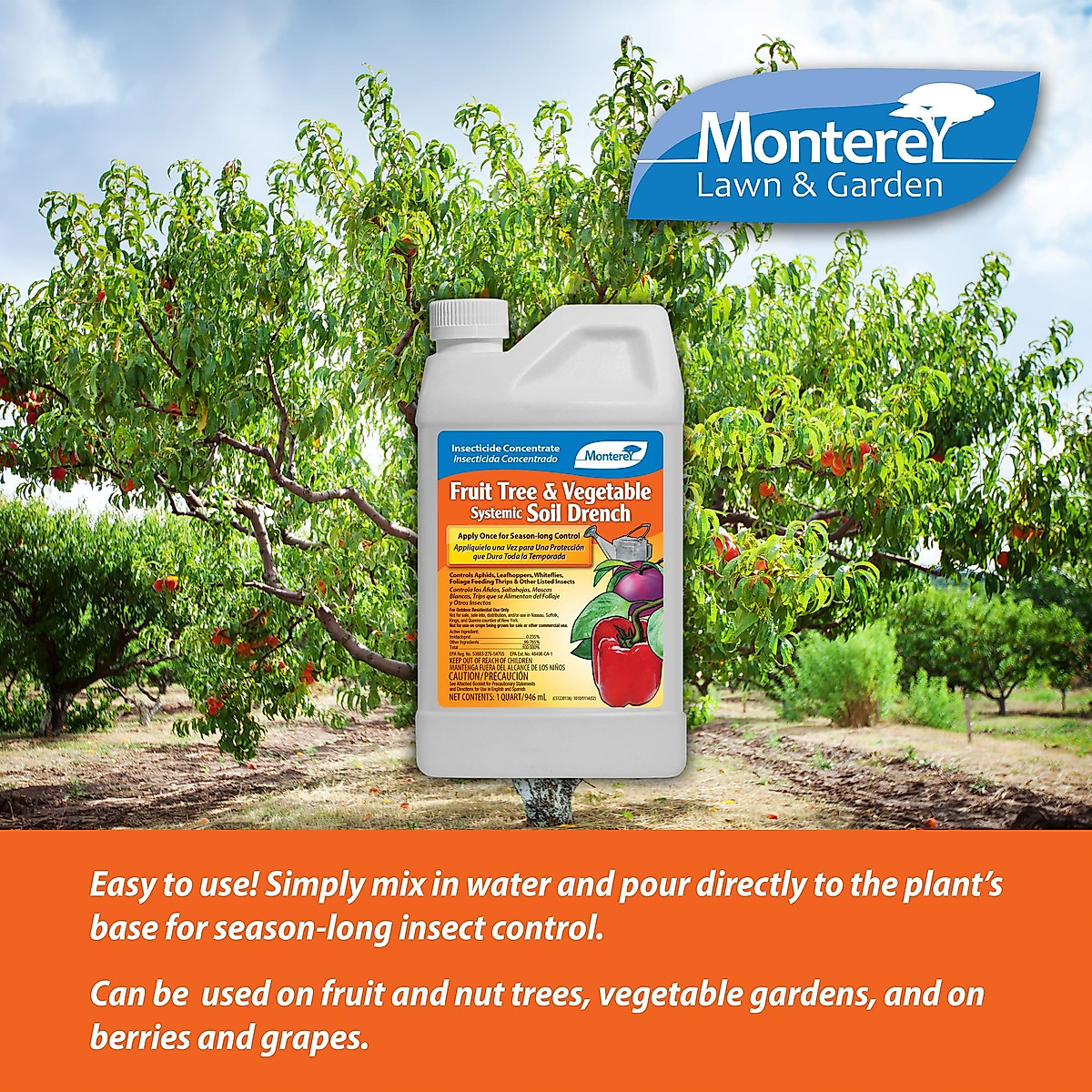 Monterey Fruit Tree Spray & Vegetable, Apply Once for Season Long Control, Imidacloprid Systemic Insecticide - 31 oz