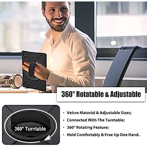 Samsung Galaxy Tab A7 Case 2020 with Stand | Herize Galaxy Tab 10.4 Inch Case SM-T500/T505/T507 | Heavy Duty Shockproof Protective Rubber Case W/Hand Strap Shoulder Strap for Galaxy Tab A7 | Black