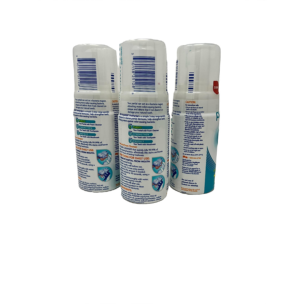 Polident Propartial Step 1 Antibacterial Partial Denture Cleanser Foam, 4.2 Oz, 3 Pack