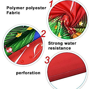 Uspring 4 Pcs Merry Christmas Shower Curtain Sets with Non-Slip Rug, Bath Mat, Toilet Lid and 12 Hooks, Xmas Wreath Ball Star Fir Leaves Shower Curtain for Christmas Decoration