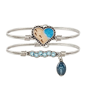 Luca + Danni Footprints of Faith Set (Set Of 2) Bangle Bracelet For Women - Silver Tone Petite Size Made in USA