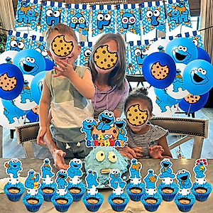 46 Pcs Cartoon Cookies Birthday Party Supplies Includes Happy Birthday Banner Cake&Cupcake Toppers Balloons for Boys Girls Baby Shower Monster Theme Party Decoration