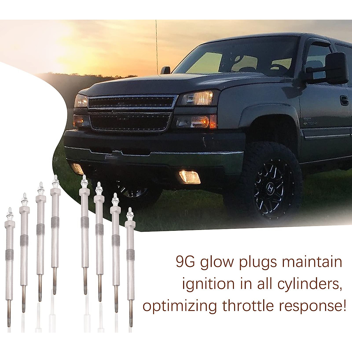 12639701 Diesel Glow Plugs 9G for Duramax LLY LML LMM Chevy&GMC LBZ LGH 6.6L, 2006 2007 2008 2009 2010 2011 2012 2013 2014 2015 2016 Silverado, Savana, Sierra, Express Replaces# 97364968