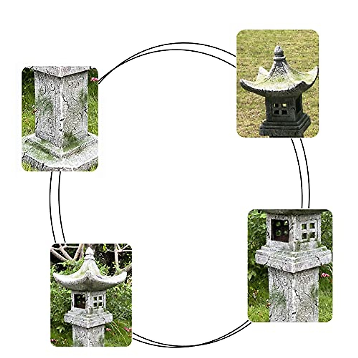 L-JTLYM Solar Lights Outdoor Garden Decor, LED Solar Powered Lighthouse, No Need to Connect, Pagoda Lantern Garden Statue, Hand-Carved, for Tabletop,Ground,Patio,Courtyard Decoration, Grey Finish