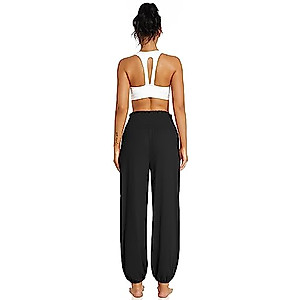 UEU Women's Casual Loose Harem Yoga Pants Elastic High Waist Lounge Comfy Pajama with Pockets(Black, M)