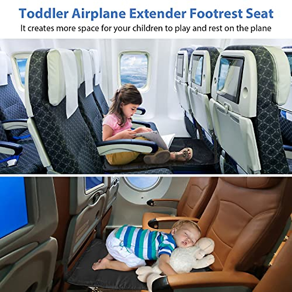 AceList Toddler Airplane Bed - Portable Airplane Seat Extender for Kids with Storage Bag & Mesh Pocket - Baby Travel Essential Footrest - Airplane Must Haves for Toddlers, 17 * 31''