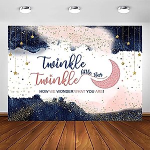 Avezano Navy Blue Blush Pink Gender Reveal Backdrop Twinkle Twinkle Little Star Party Decorations Photography Background Rose Gold and Navy Pregnancy Reveal Surprise Party Photoshoot (7x5ft)