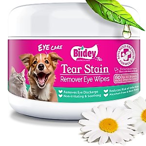 Biidey Dog Eye Wipes, Tear Stain Remover for Dogs and Cats, Gentle Cleansing for Puppy Eyes, Removing Discharge Pet Face and Ears, Essential Grooming Supplies, Paw Cleaner Wipes (60 pcs)