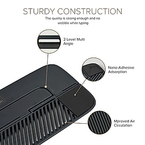 POUT EYES10 - Compact Laptop Stand - Reusable Adhesive Computer Keyboard Holder - Mini Slim Sleek - Compatible w/ MacBook Air Pro Samsung Dell HP & More 15" Laptops - Portable Ergonomic (Space Gray)