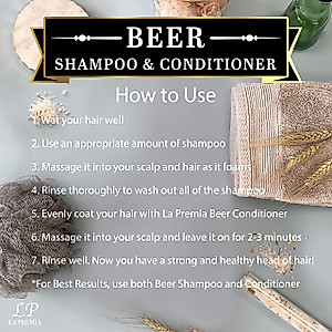 La Premia Beer Shampoo for Damage Free Hair - 16.90 fl oz - Original Yeast with Natural Ingredients, Biotin & Vitamin B5 for Men & Women - Color Safe, Cruelty Free