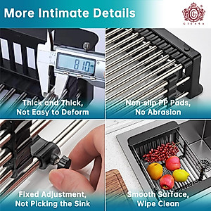 GICASA Adjustable Stainless Steel Drainer Basket Drain Tray for Dish Vegetable Fruit, On Counter Dish Rack or in Sink Over Sink Kitchen Basket Dish Drying Rack