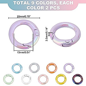 PH PandaHall Spring O Rings, 18pcs 9 Colors 20mm Trigger Round Snap Buckle Dazzling Alloy Spring Keyring Buckle Snap Hooks Connector Rings O Rings Buckles for DIY Keychains Bag Purse Handbag Jewelry
