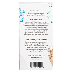 Waka Premium Instant Coffee Medium Roast, 8 Single Serve Packets in a Recyclable Box, 100% Arabica Beans, Freeze Dried Granules, For Hot or Iced Coffee
