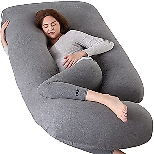 Elover Pregnancy Pillows for Sleeping,U Shaped Full Body Pillow for Pregnancy Women with Removable Jersey Cotton Cover,57 Inch Maternity Pillow(Jersey,Dark Grey)