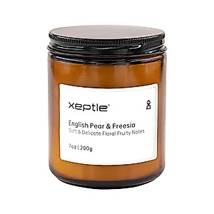 English Pear & Freesia Scented Candle Jar for Home Room Decor Air Freshener Premium Soy and Coconut Blend Ideal as A Congratulatory Gift- Over 50 Hours of Burn Time - 7 oz