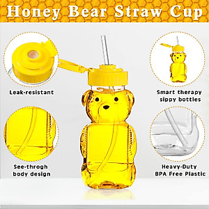 32 Pack Honey Bear Bottle with Straws Empty Plastic Cup Honey Jar Containers Bear Shaped Squeeze Bottle Storing and Dispensing Yellow Flip Top Lid Assistive Drink Cups Honey Bottles Jar (6oz)