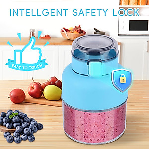 Personal Portable Blender, Blender for Shakes and Smoothies with 20oz Cup, Lid and Shoulder Strap, Type-C USB Rechargeable, Dishwasher Safe Parts, Light Blue Juice for Gym Travel