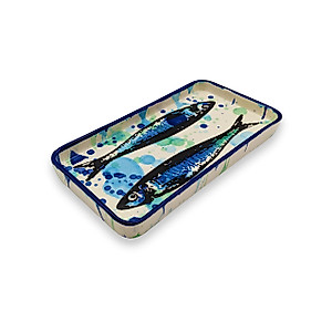 Splash Sardines Portuguese Pottery Rectangular Ceramic Serving Platter (Small)
