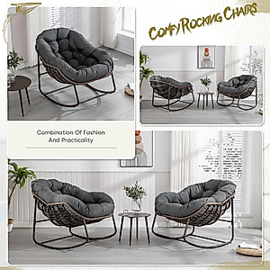 Antetek Outdoor Patio Rocking Chair, Comfy Wicker Egg Chair with Padded Cushion, Oversized Rocker for Indoor & Outside, Modern Lounge Chair for Front Porch, Balcony, Garden, Lawn, Living Room, Grey