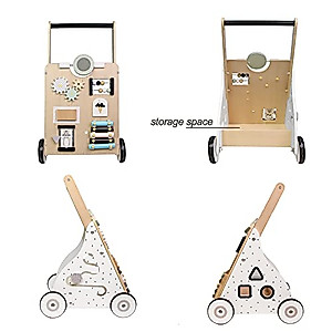 MICKYU Wooden Baby Walker, Baby Activity Center Toys Push Walker Learning to Walk, First 1st Birthday Gift for Toddlers Boys Girls