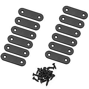 Jiozermi 12 Pcs Straight Brace, Flat Brace 2” x 0.6”, Stainless Steel Straight Bracket, Mending Joining Plates for Wood, Board, Bed Frame, Furniture & Shelves, Matte Black