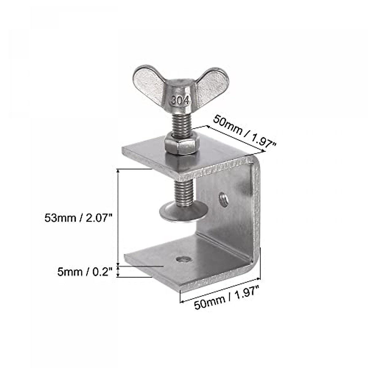 uxcell Stainless Steel C-Clamp, 53mm Wide Jaw Opening with Butterfly Hand Twist for Woodworking Welding Building Household Mount