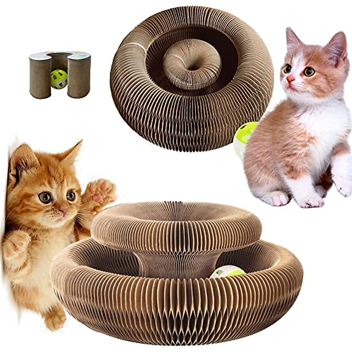 Magic Organ Cat Scratching Board, Cat Accordion, Cat Cordion, Cardboard Cat Scratcher Cat Bed Interactive Scratcher Cat Toy, Foldable Convenient Cat Scratcher Durable Recyclable Comes with Ball