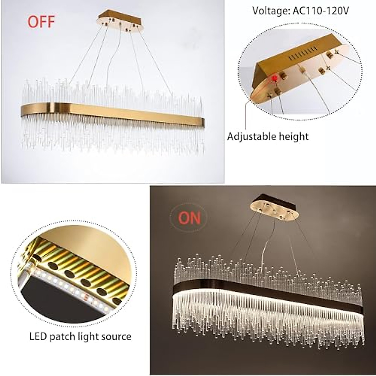 Chandelier,Crystal chandelier, Ceiling Chandelier Lamp, Modern Crystal Chandelier Oval Gold Crystal Pendant Light LED Chandelier Hanging Lighting Fixture Adjustable Height for Dining Room Kitchen Livi