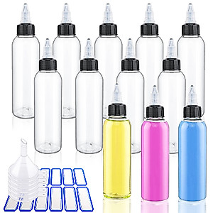 LOVLLE 3.4oz Small Oil Dispenser Bottle for Camping,12Pcs Plastic Squeeze Condiment Container with Twist Top Cap, Liquid Condiment Bottles with a funnel, Suited for Vinegar Oil Soy Sauce