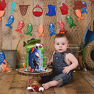 Gone Fishing Cake Decoration Fisherman Cake Decoration Gone Fishing Cake Topper Fisherman Themed Decoration for Gone Fishing Themed Party Supplies Decoration