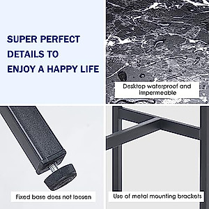 Rongbuk 44.5" Bar Table,Pub Table with Adjustable Feet Floor Protector, Narrow Rectangular Table, Kitchen Counter Table, High Top MDF Table,Sofa Table with Black Metal Legs,Black Marble