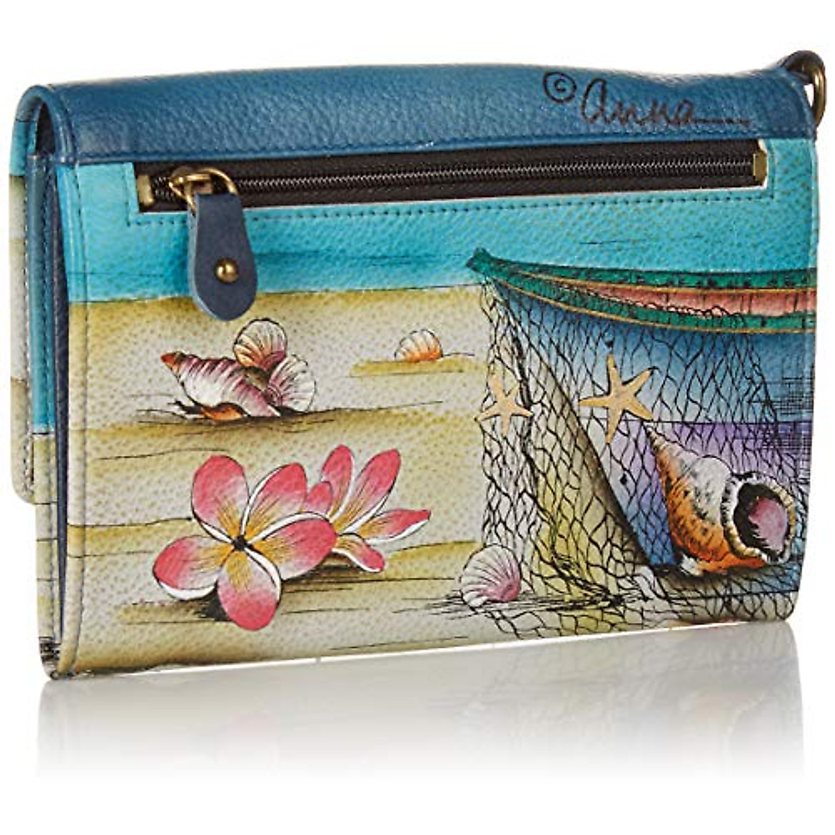 Anna by Anuschka Women's Hand-Painted Genuine Leather Vintage Wristlet Clutch - Caribbean Dream