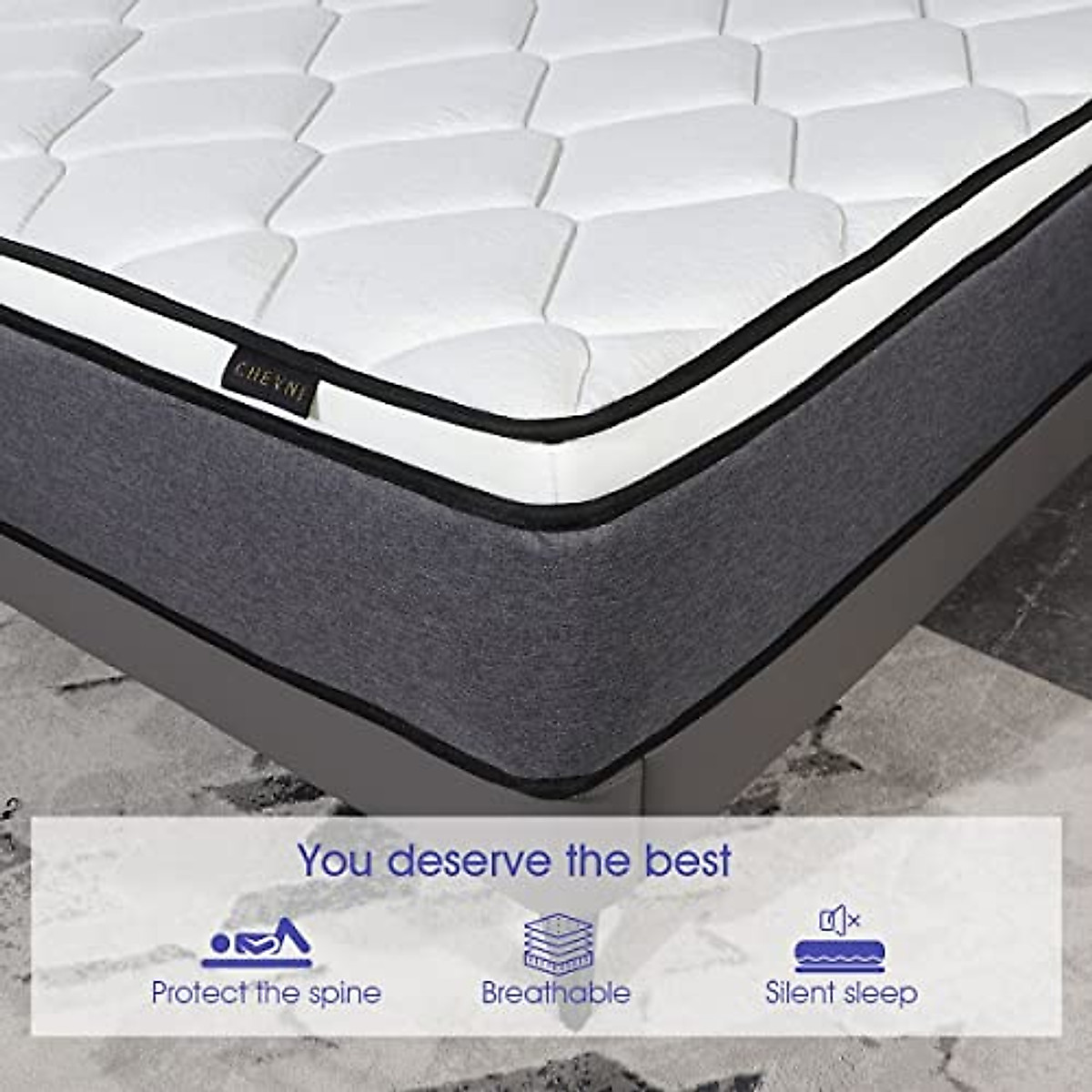 CHEVNI Queen Mattress, 10 inch Hybrid Innersprings Gel Memory Foam Mattress,Medium Firm Mattress in a Box, Euro Top Design Queen Size Mattresses