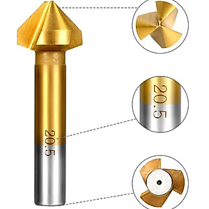 KEWAYO 3 Flute 90 Degree HSS Chamfering Tool Bit Countersink Drill Bit Set for Metal Wood Plastic Woodworking Metal Working Tool Bit Set, Pack of 6pcs